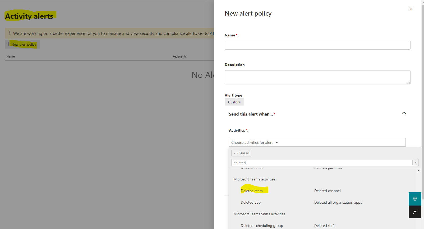 Where did the "Activity Alerts" for activities in Microsoft Teams and ...