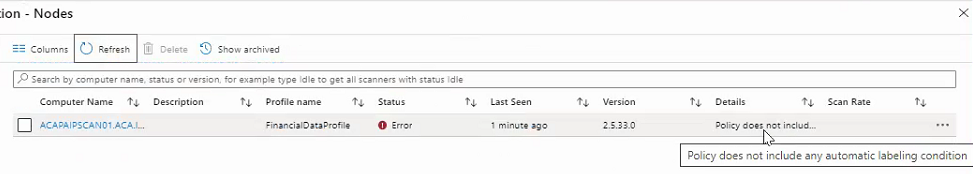 Azure Information Protection Scanner - Node Status Error | Microsoft ...
