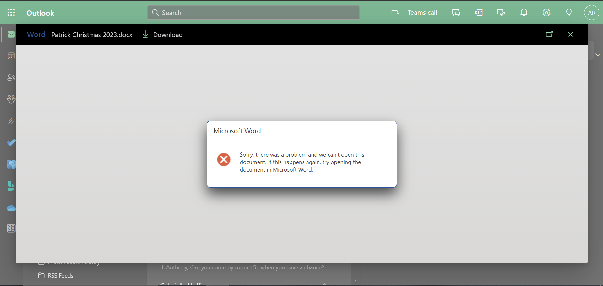 Issue with previewing a Word doc in Outlook PWA (Chrome) | Microsoft Community Hub