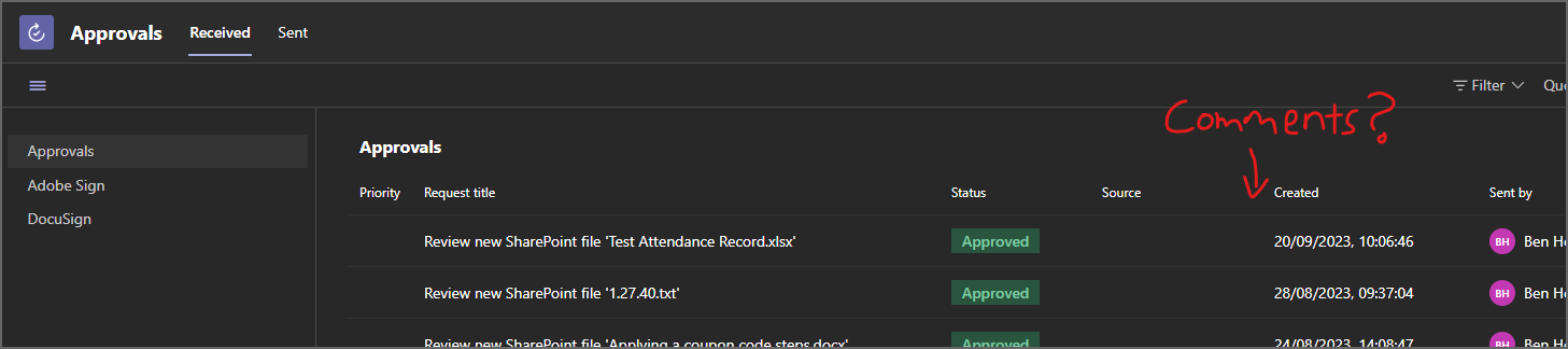 Adding a Comments Column to Approvals within Teams | Microsoft Community Hub