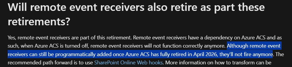 SharePoint Remote Event Receiver will stop firing 2026? | Microsoft Community Hub