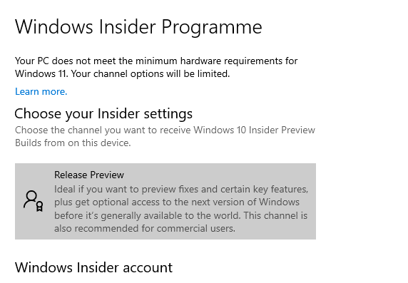 Window 10 version 22 H2 do not appear the Channel on Window Insider Program | Microsoft ...