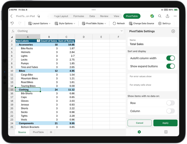 Introducing PivotTables on iPad | Microsoft Community Hub