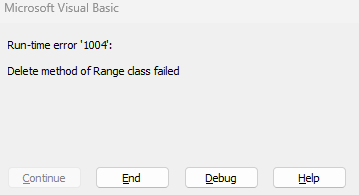 VBA Excel : Error 1004 - Delete Method out of Range class failed | Microsoft Community Hub