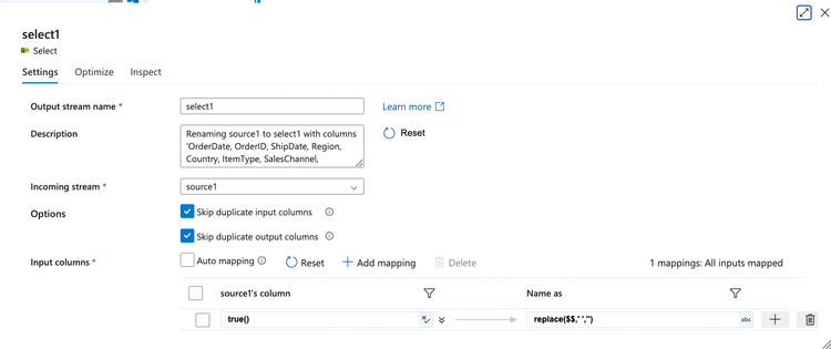 Adfsynapse Analytics Replace Columns Names Using Rule Based Mapping In Mapping Data Flows