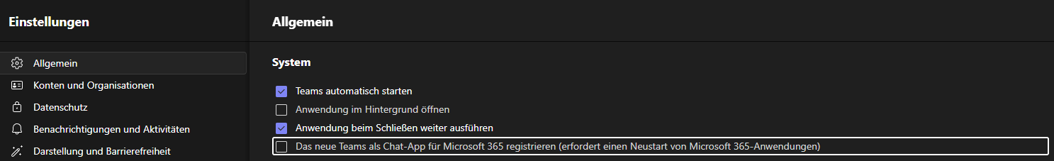 New Teams automatically "deselect" the Microsoft 365 Chat-App Setting | Microsoft Community Hub