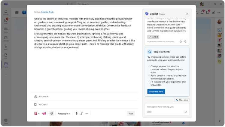 Copilot in Viva Engage is now in Public Preview | Microsoft Community Hub