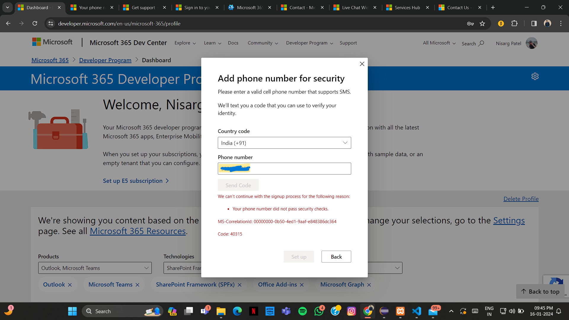 Couldn't enroll in microsoft Developer Program Because of phone number did not pass security ...