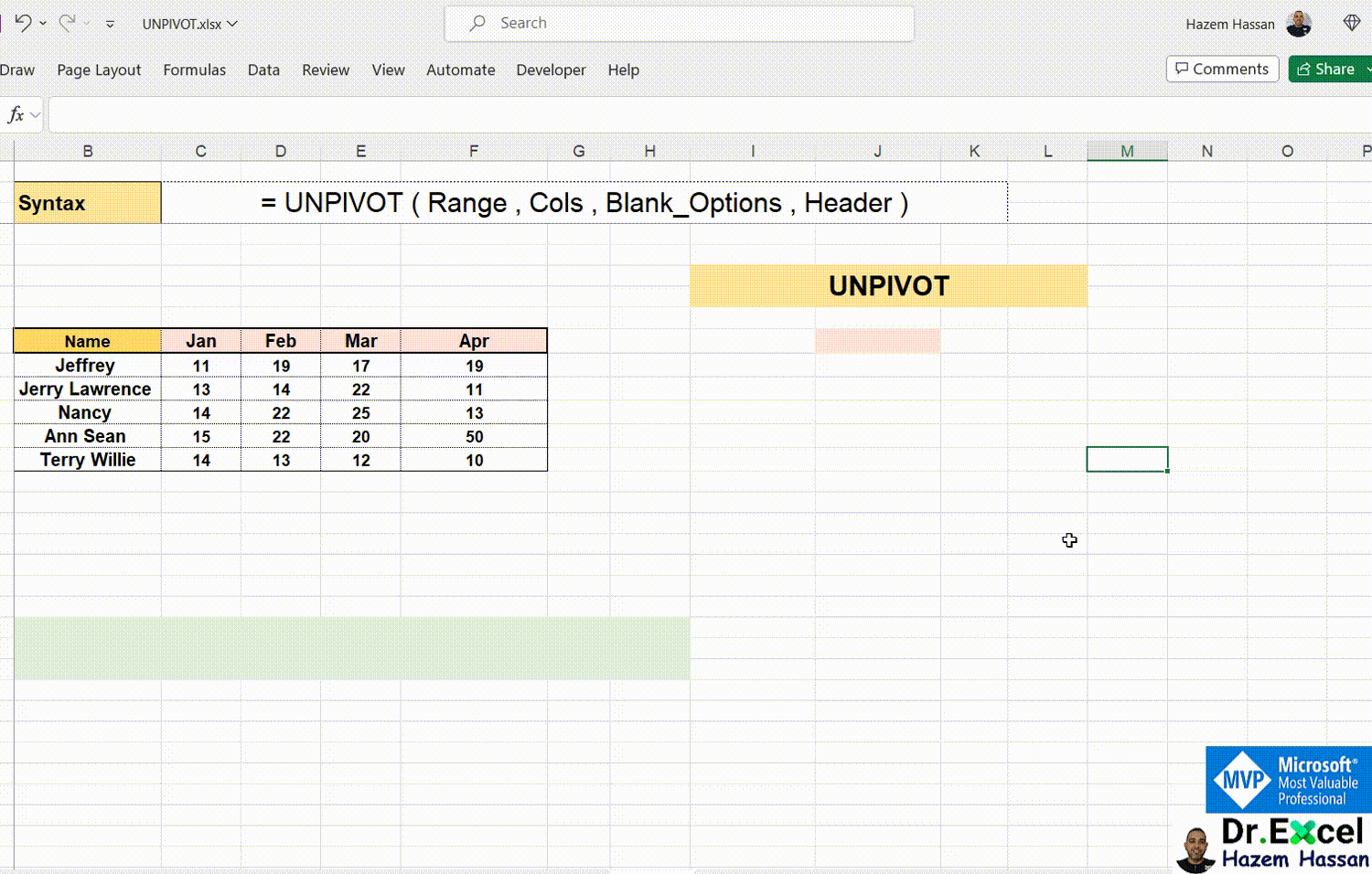 UNPIVOT (My Custom Excel Function) | Microsoft Community Hub