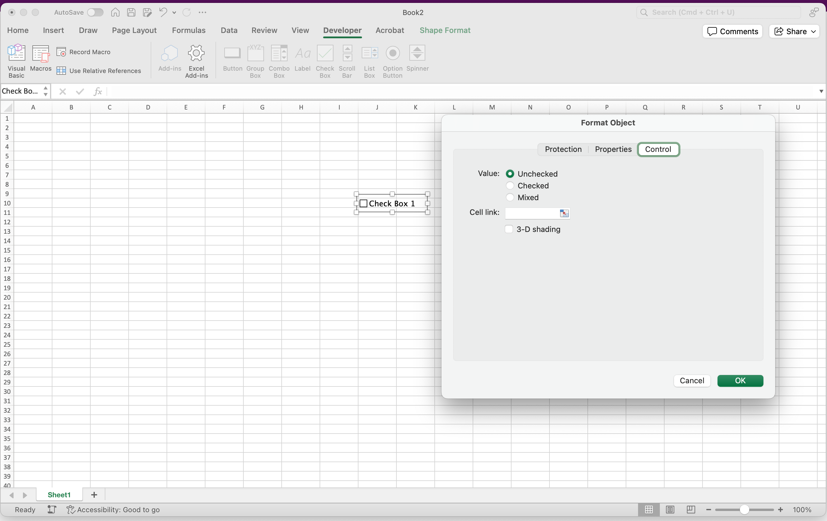 Need Help with Customizing Check Box Control in Excel. | Microsoft Community Hub