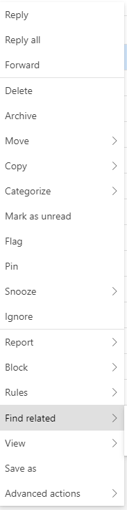 Missing "find related" feature in outlook.live.com with mouse right ...