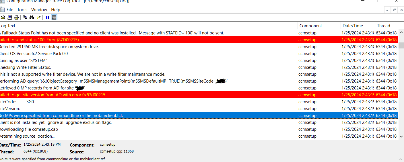 Manual SCCM client installation encounter error with obtaining site ...
