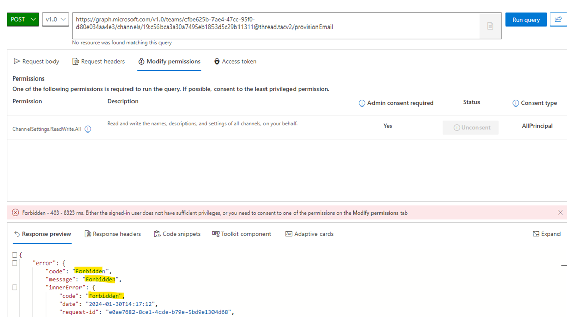 Issue with graph API call “provision email” in private channel ...