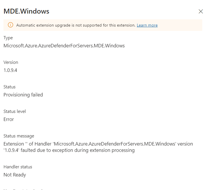 We have 5x servers in customer environment where MDE extension provisioning is failed ...