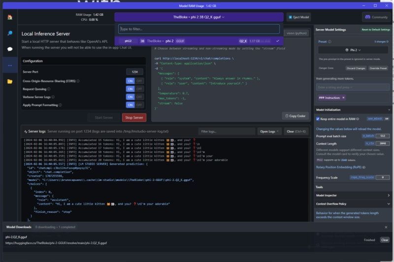 Chat Service demo running Phi-2 LLM locally with Semantic Kernel