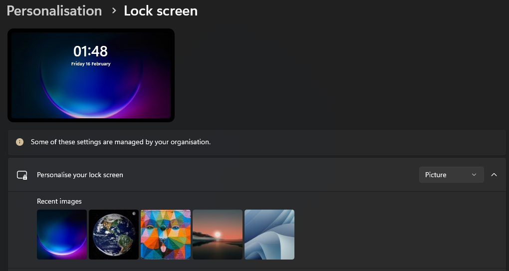 Some of these settings are managed by your organisation in win11 pro ...