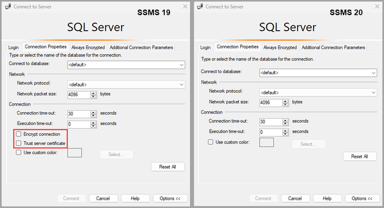SSMS 20 connection changes