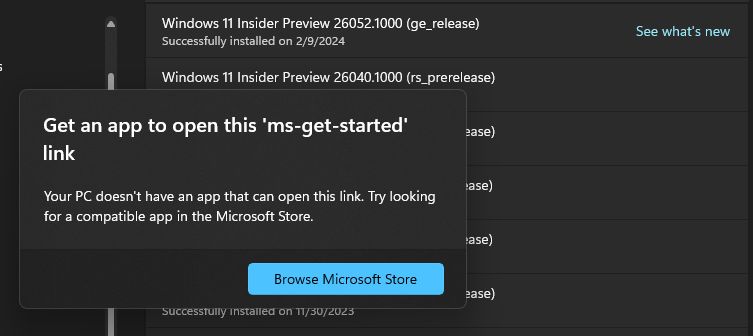 Not able to read Windows preview 26058 What's New see attached picture ...