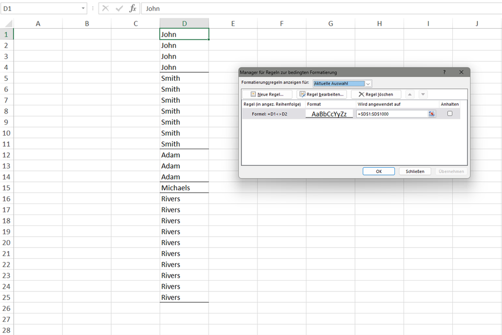 Adding bottom borders to list of names, Conditional Formatting ... Adding bottom borders to list of names, Conditional Formatting ...