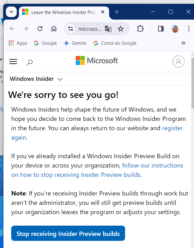 I canºt leave Windows insider program | Microsoft Community Hub