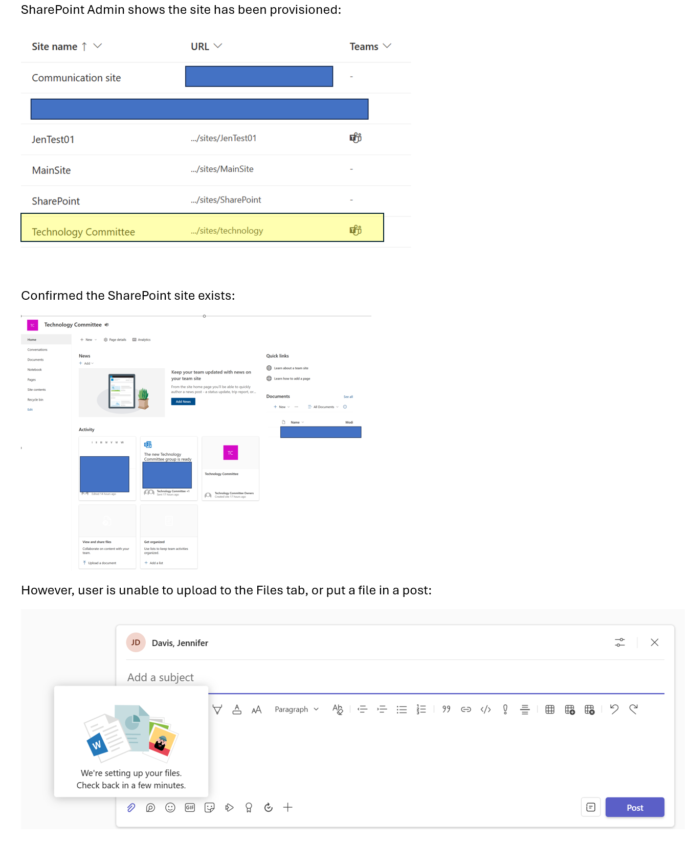 Teams issue with files and Sharepoint backend | Microsoft Community Hub