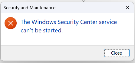 Windows security center service can't be started | Microsoft Community Hub