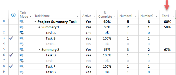 MS Project (Desktop) - Total % Complete of all Total Number of Active Tasks under a Summary Task ...