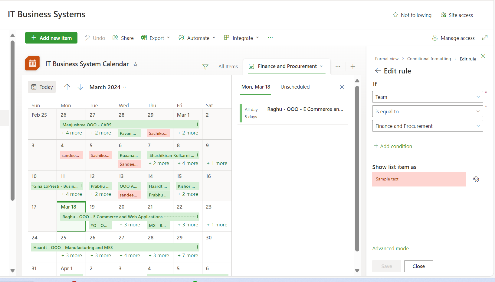 Conditional formatting of Calendar View for an Events List not working as expected | Microsoft ...