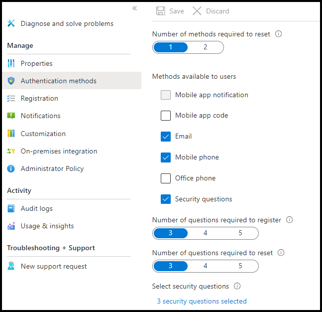 Azure write back number of security sign in questions. | Microsoft ...