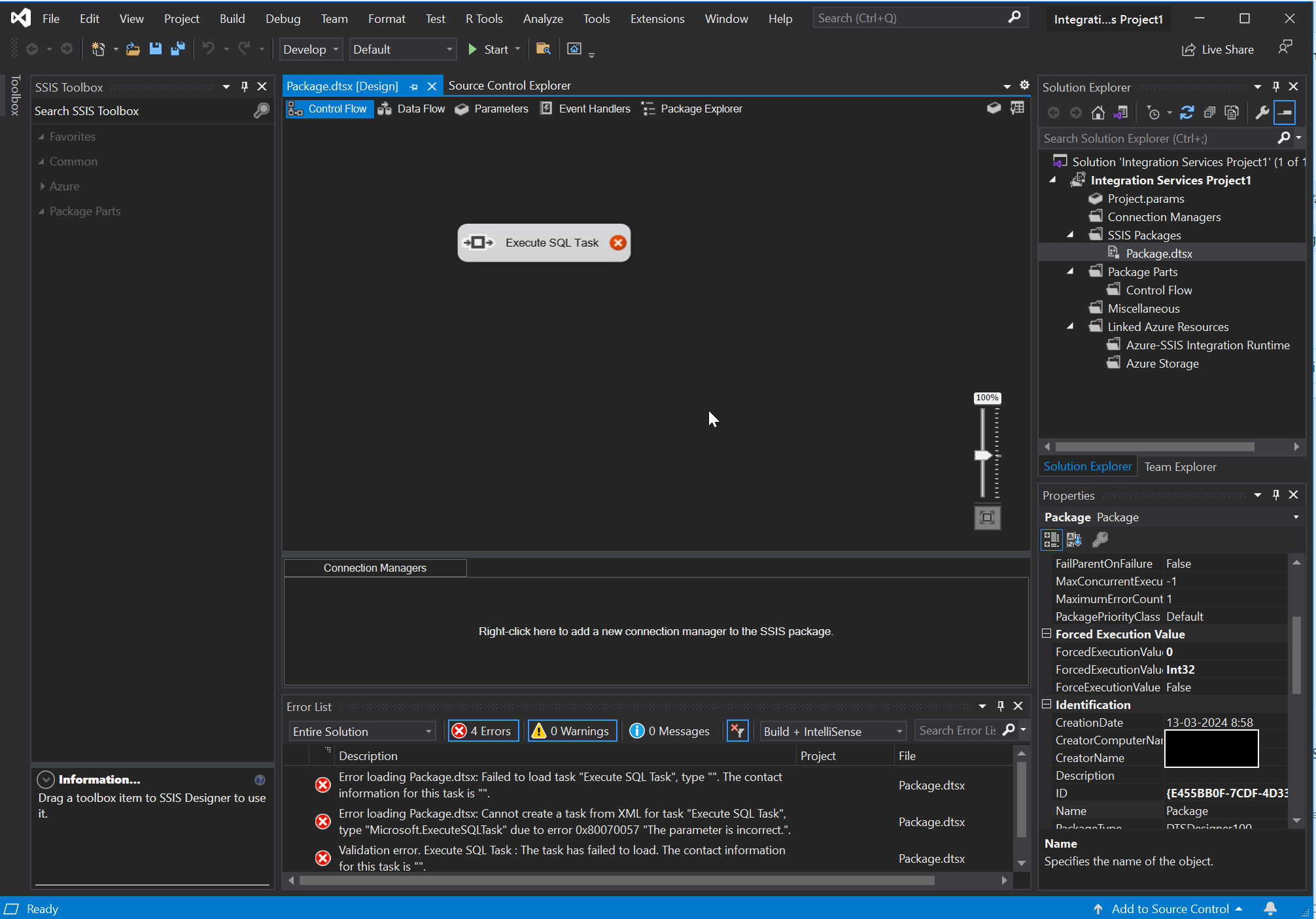 VS2019 with SSIS extension 4.5 crashes when setting target version to SQL Server 2016 ...