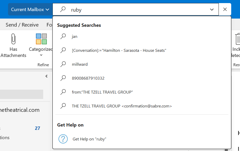 Outlook Search not returning suggestions/recent emails/ contacts | Microsoft Community Hub