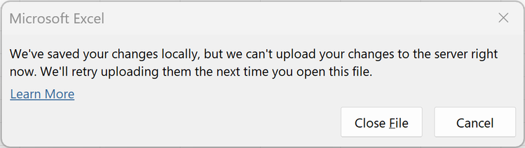 Upload Failed error while saving in Excel | Microsoft Community Hub