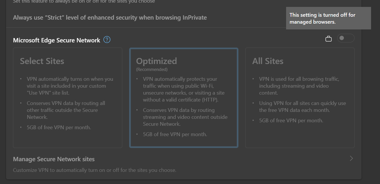 There needs to be a policy to enable Edge Secure Network | Microsoft ...
