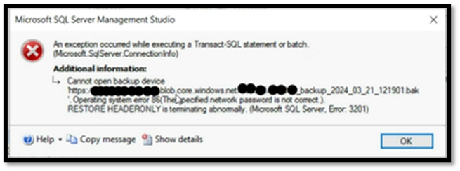 SQL MI Restore with valid SAS key failing with Operating System Error ...