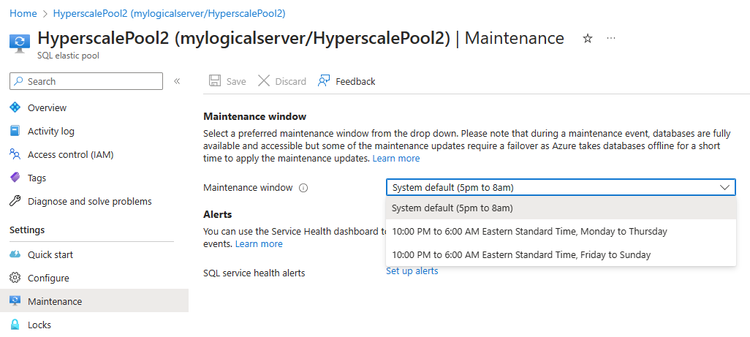 Public preview: Maintenance window support for Azure SQL Database Hyperscale elastic pools