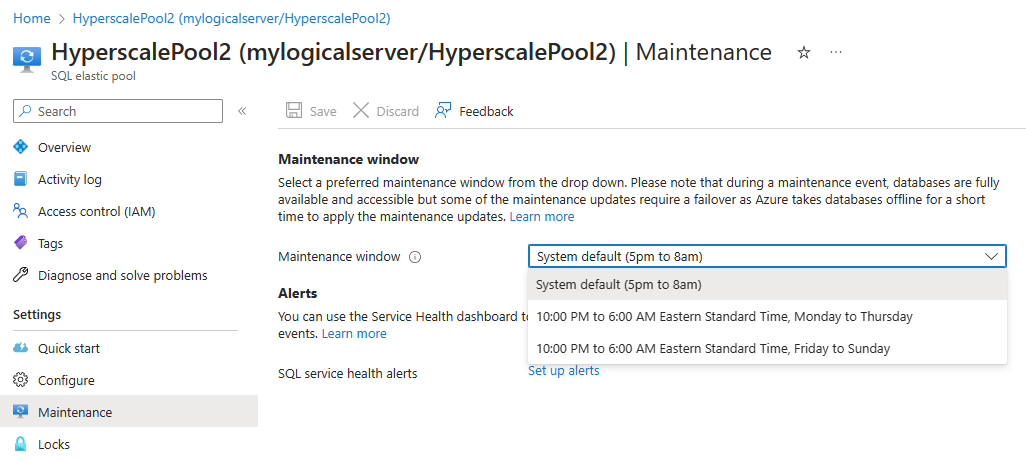 Public preview: Maintenance window support for Azure SQL Database Hyperscale elastic pools