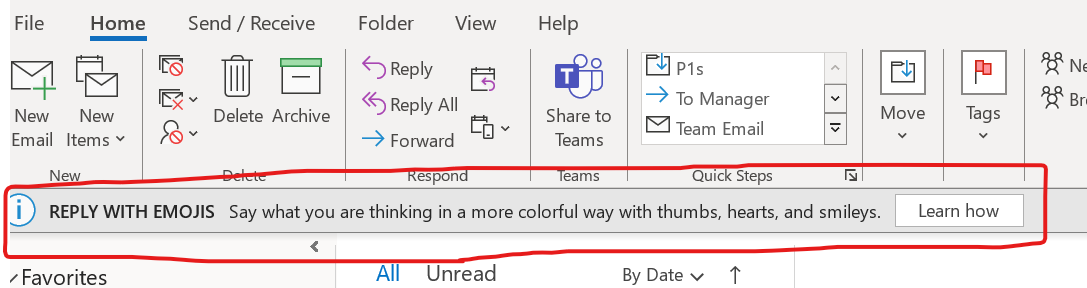 Spam "tips" banners inside Outlook | Microsoft Community Hub