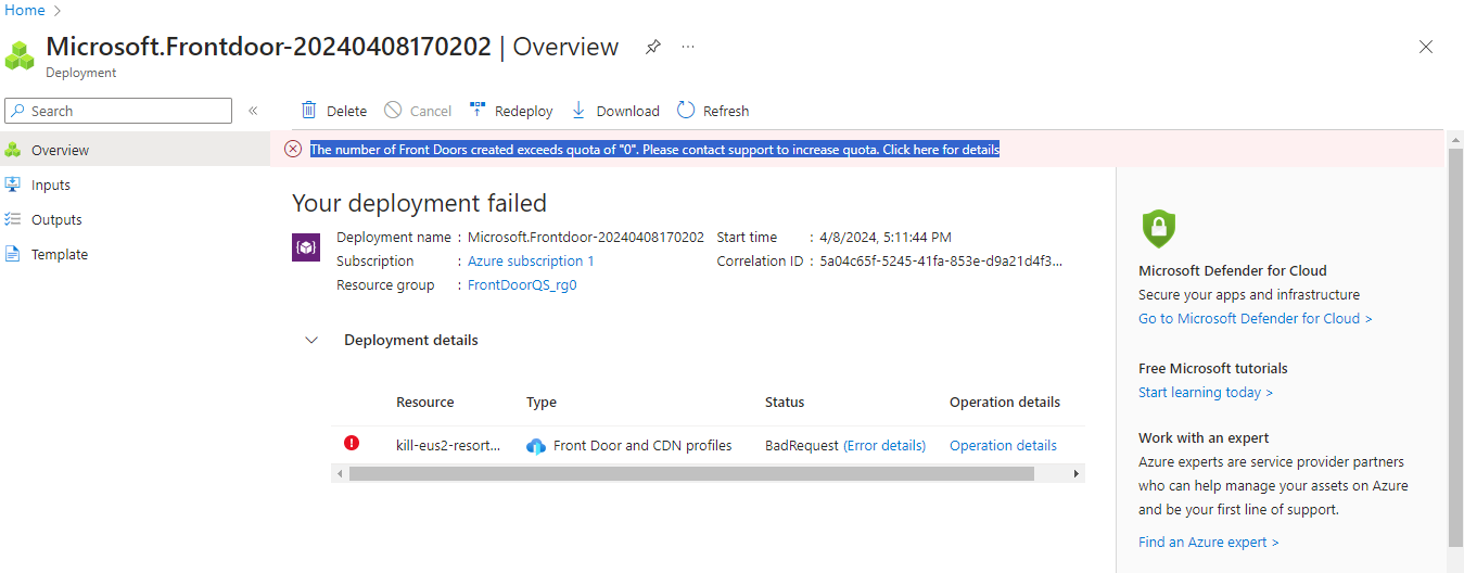 I am not able to create azure front door and cdn profiles from my ...