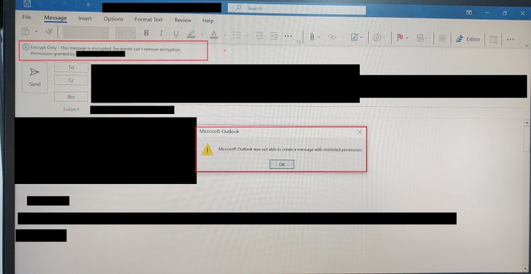 Outlook unable to reply/forward encrypt-only email. | Microsoft Community Hub