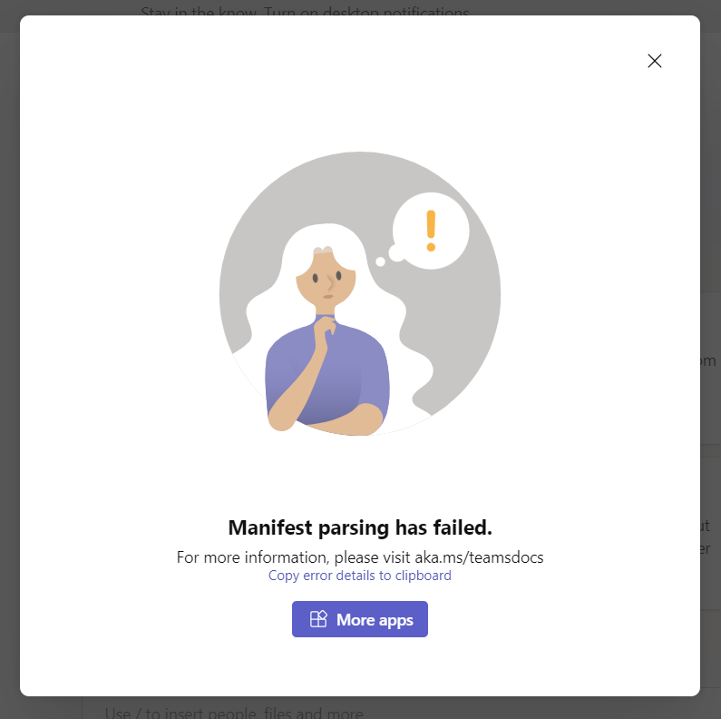 "Manifest parsing has failed" while running teams message extension locally. | Microsoft ...