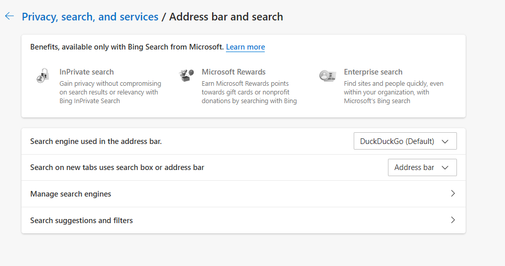 Search box still use bing although set to be using address bar and ...