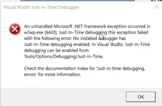The process was terminated due to an internal error in the .NET Runtime at IP 00007FFBFBEE2CAD ...