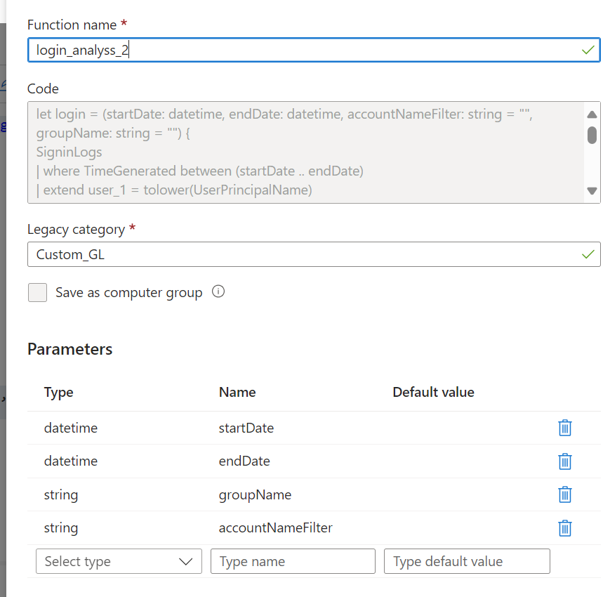 KQL how to save query as functions witch parameters ? | Microsoft Community Hub