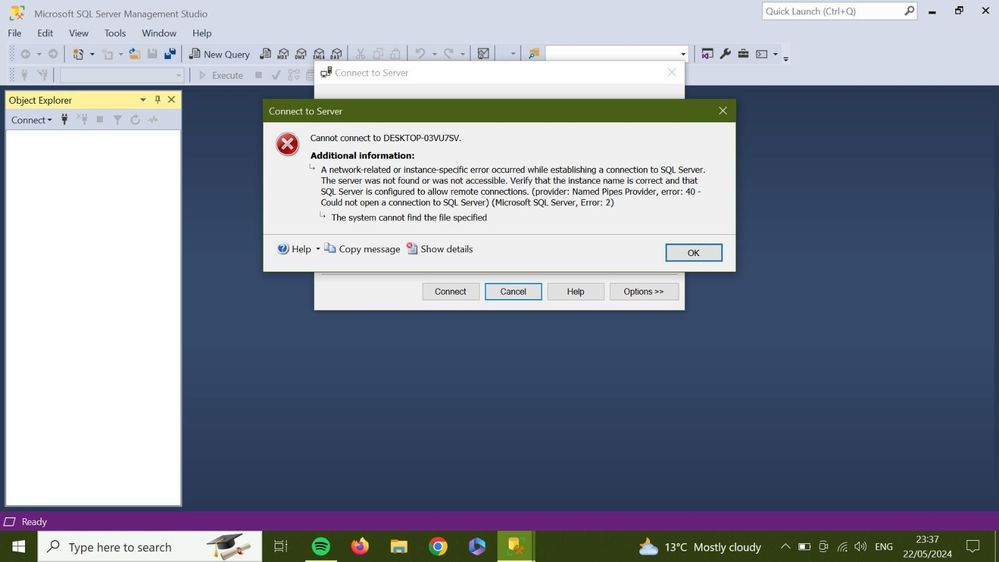Getting Error Message To Connect With Server Microsoft Community Hub