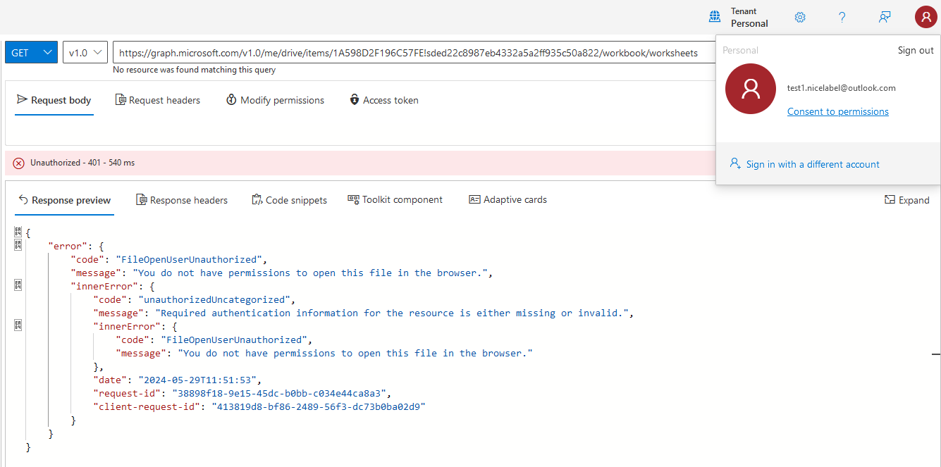 Cannot open an Excel file using Microsoft graph API | Microsoft Community Hub