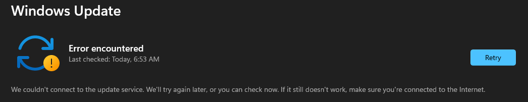 How to fix windows update error: "Error ecountered, We couldn't connect ...