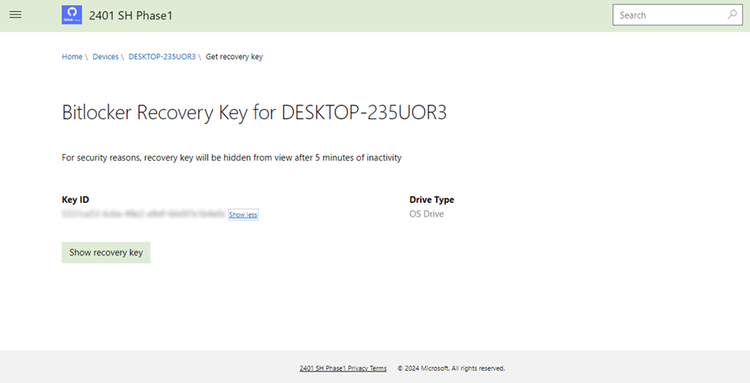 User self-service BitLocker recovery key access with Intune Company ...