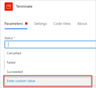 Action 'terminate'- "Enter custom value" not working | Microsoft Community Hub