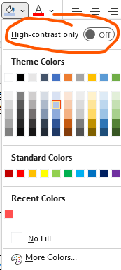 Remove 'High Contrast Only' toggle when selecting text/cell colours ...