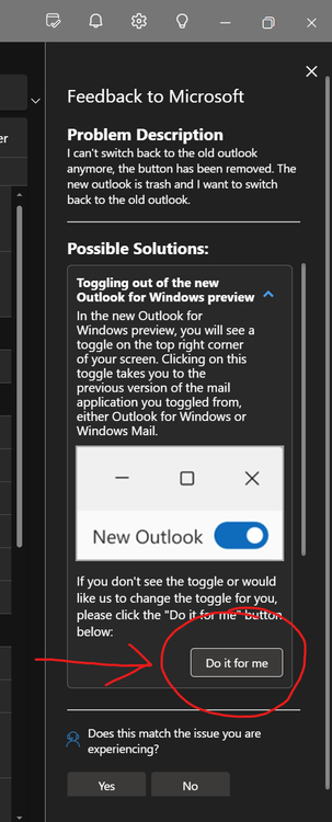 SOLUTION: New Outlook removed "switch back to old outlook" button ...